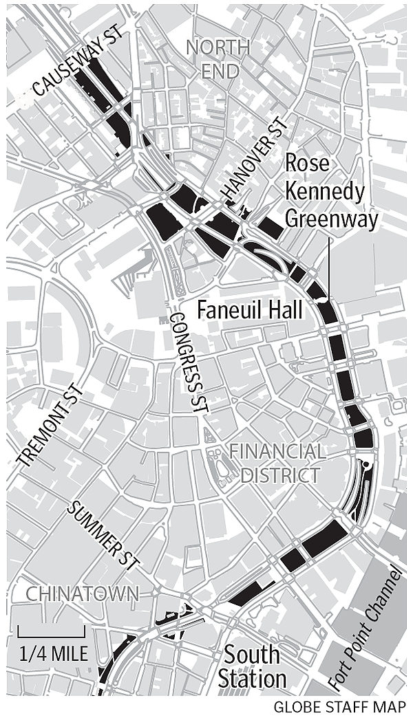 Map of the Rose Kennedy Greenway - The Boston Globe