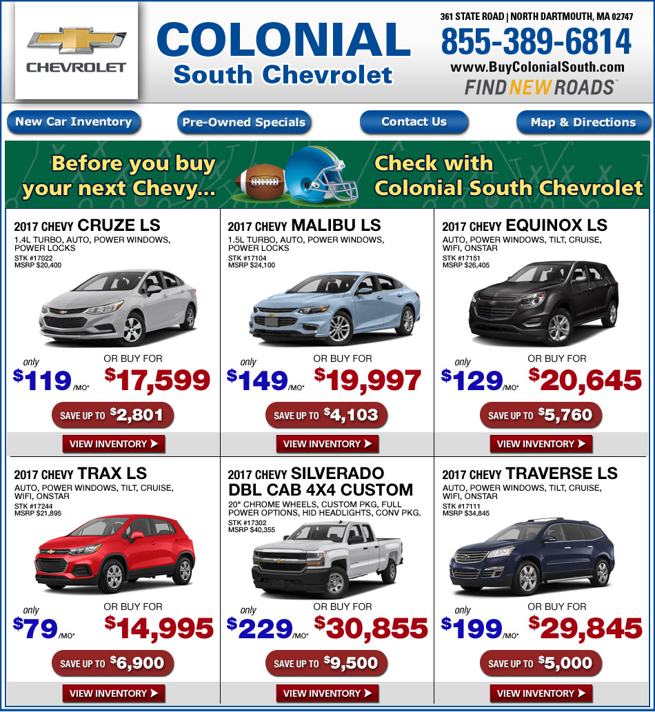 Colonial Chevrolet South New Car Offers Online. South Coast Chevy Deals!