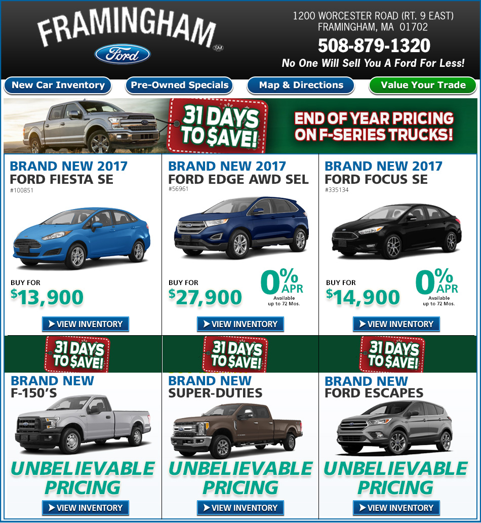 Framingham Ford New Car Deals Online - Shop Now!