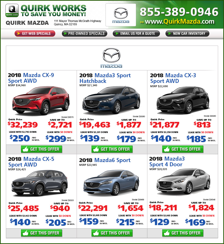 Shop Quirk Mazda Specials Online at Boston.com