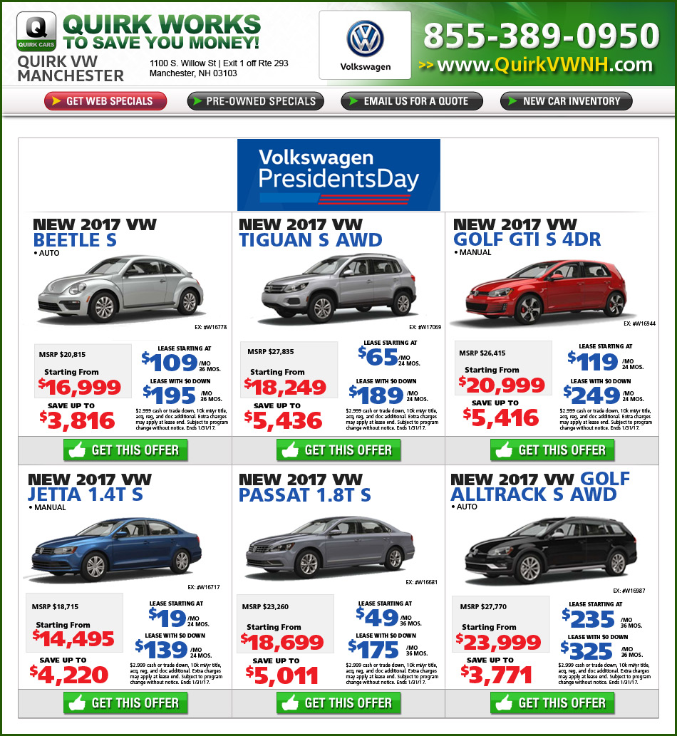 Shop Quirk Volkswagen Manchester, NH Specials Online at Boston.com